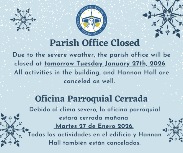 Parish Office Closed | Tuesday Jan. 27th | Queen of Apostles Catholic ...