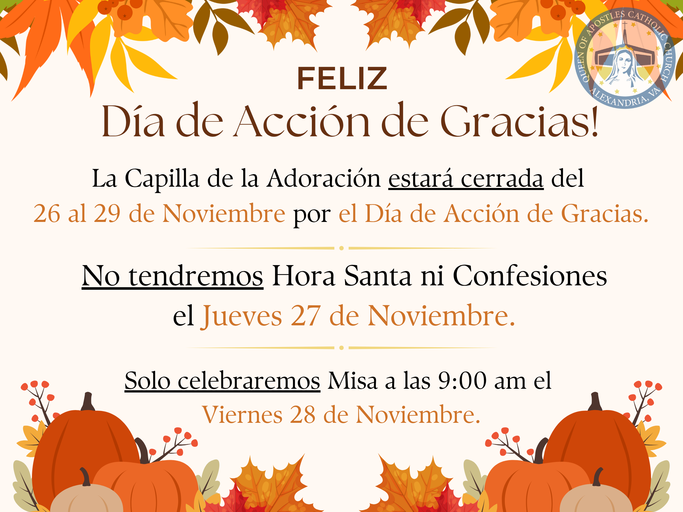 Semana del Dia de Accion de Gracias | 2025 | Queen of Apostles Catholic ...