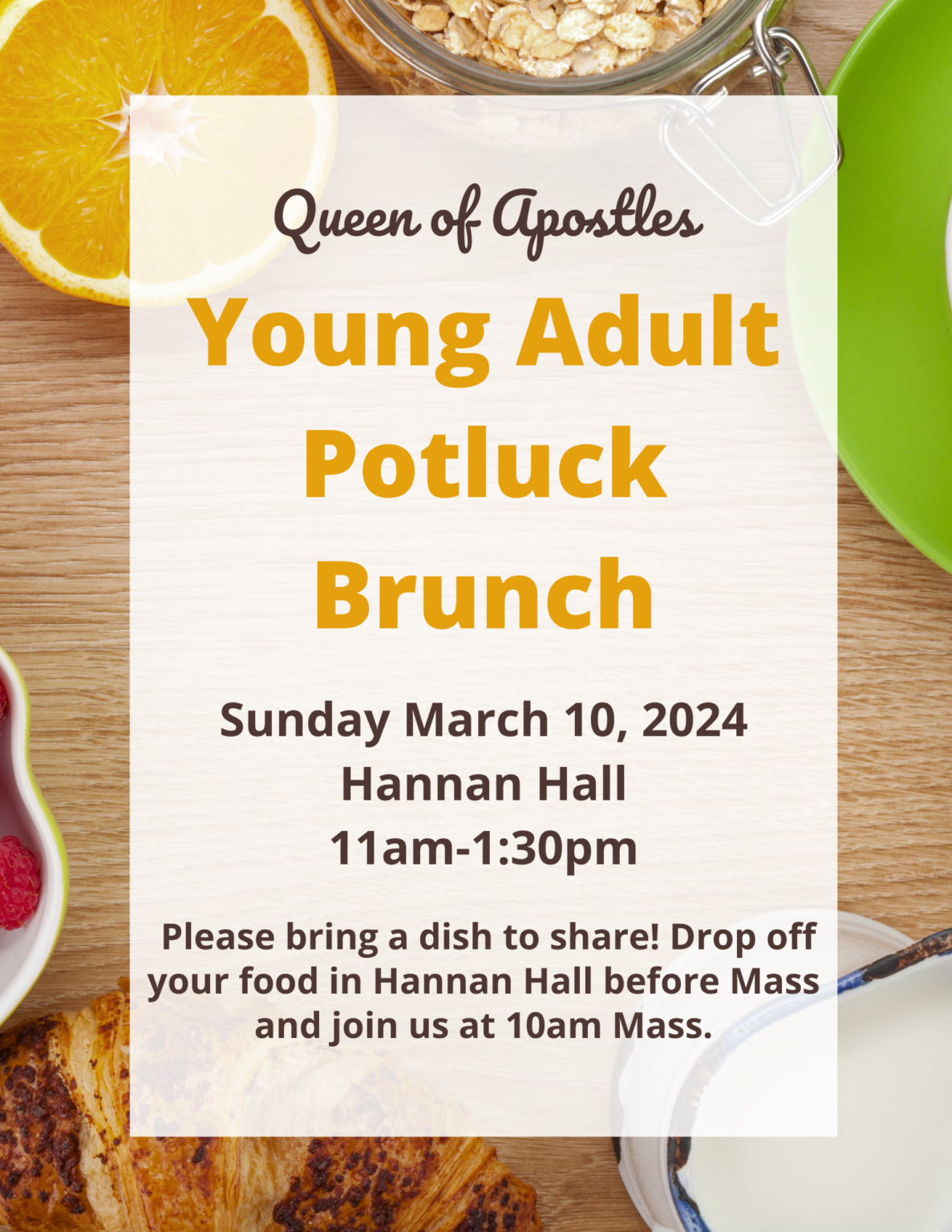 Young Adults Potluck Brunch | Queen of Apostles Catholic Church